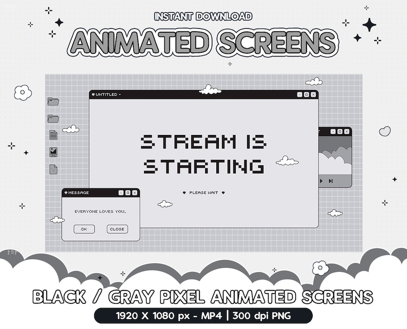 Twitch Animated Screen Black Gray Pixel, Stream Screens, Streamer ...