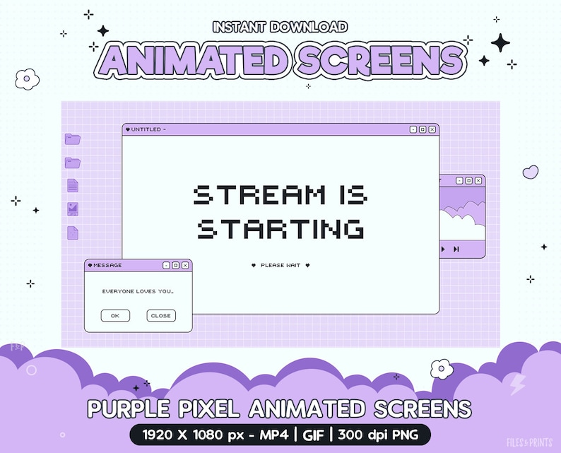 Twitch Animated Screen Purple Pixel, Stream Screens, Streamer Graphics ...