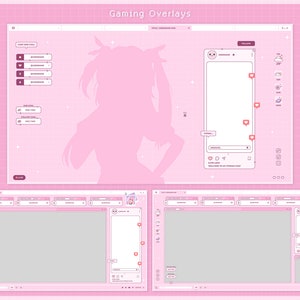 Twitch Stream Package, Animated Pink Pixel Overlay, Vtuber Customizable ...