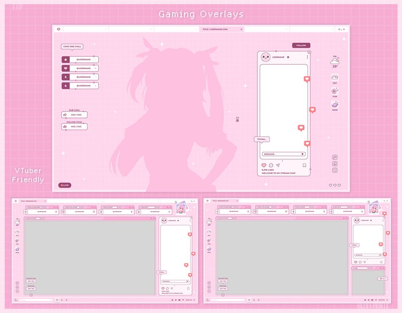 Twitch Stream Package, Animated Pink Pixel Overlay, Vtuber Customizable ...