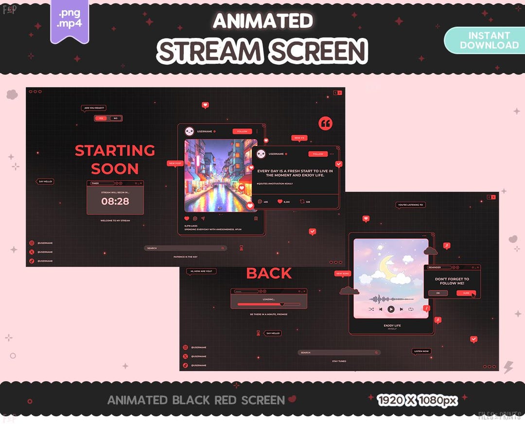 Twitch Animated Screen Black Red BRB Stream Offline Starting Ending ...