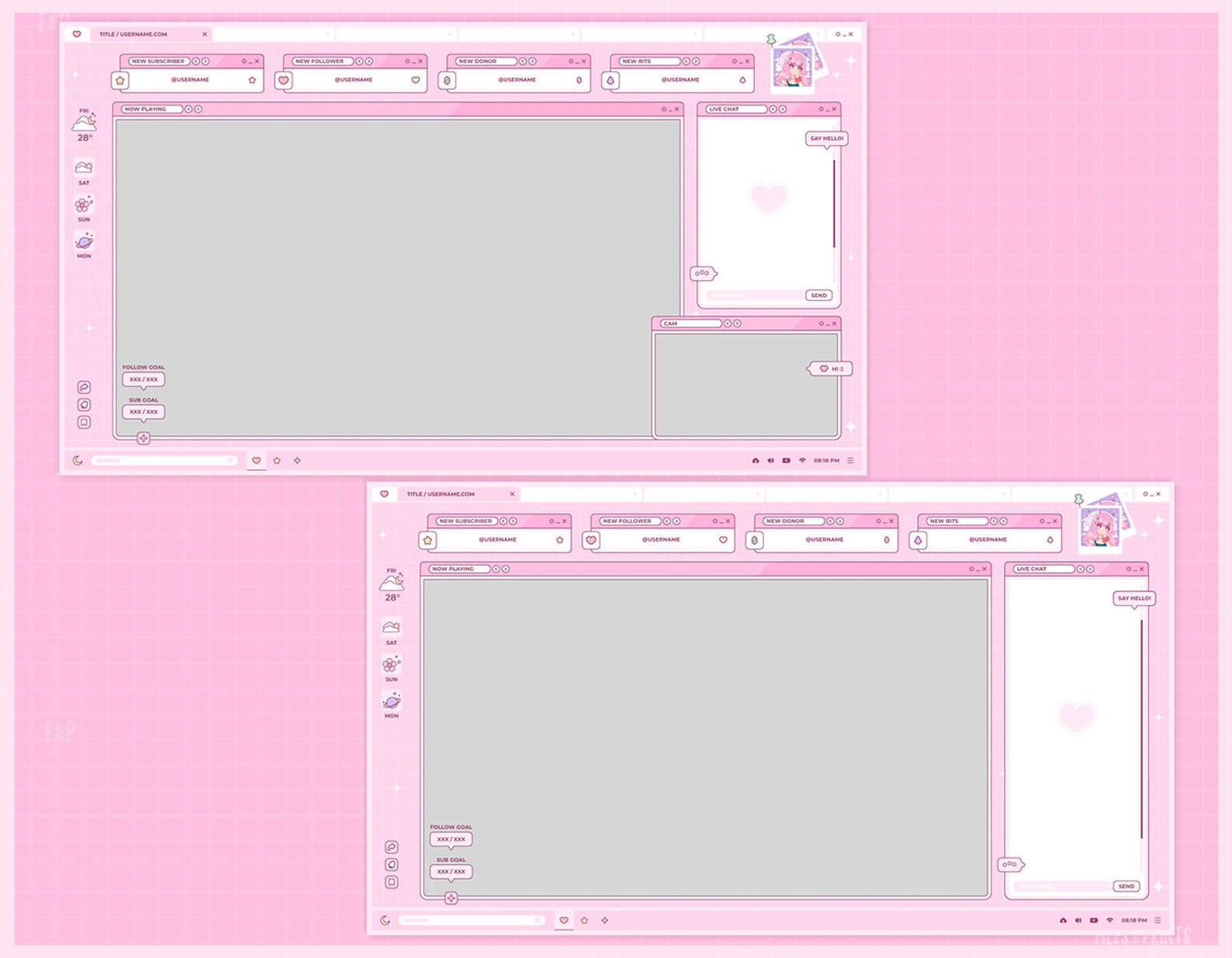 Twitch Stream Package, Animated Pink Pixel Overlay, Vtuber Customizable ...
