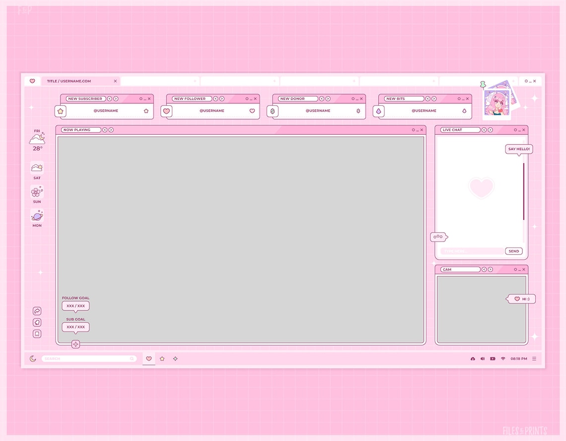 Twitch Stream Package, Animated Pink Pixel Overlay, Vtuber Customizable ...