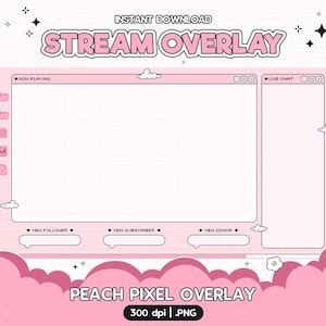 Twitch Peach Pixel Overlay, Stream Overlay, Streamer Graphics, Kawaii ...