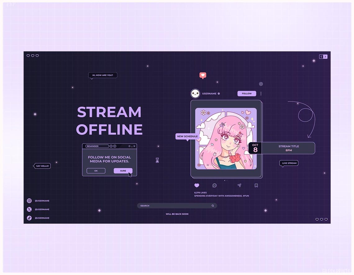 Twitch Animated Screen, Purple Dark BRB, Stream Offline, Starting ...