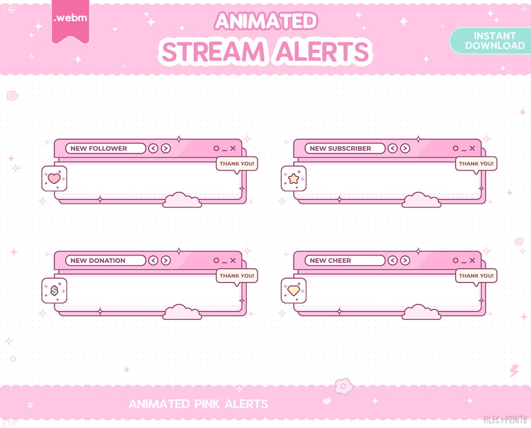 8 Pink Animated Alerts Twitch Stream Pixel Overlay Vtuber Kawaii ...