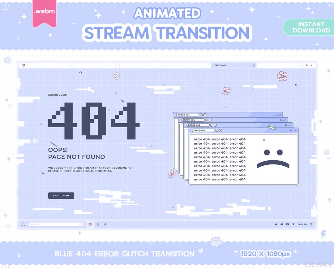 Twitch Animated Stinger Transition, Blue Glitch 404 Error Stinger ...