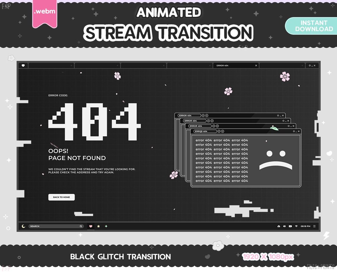 Twitch Animated Stinger Transition Black Dark Glitch 404 Error Stinger ...