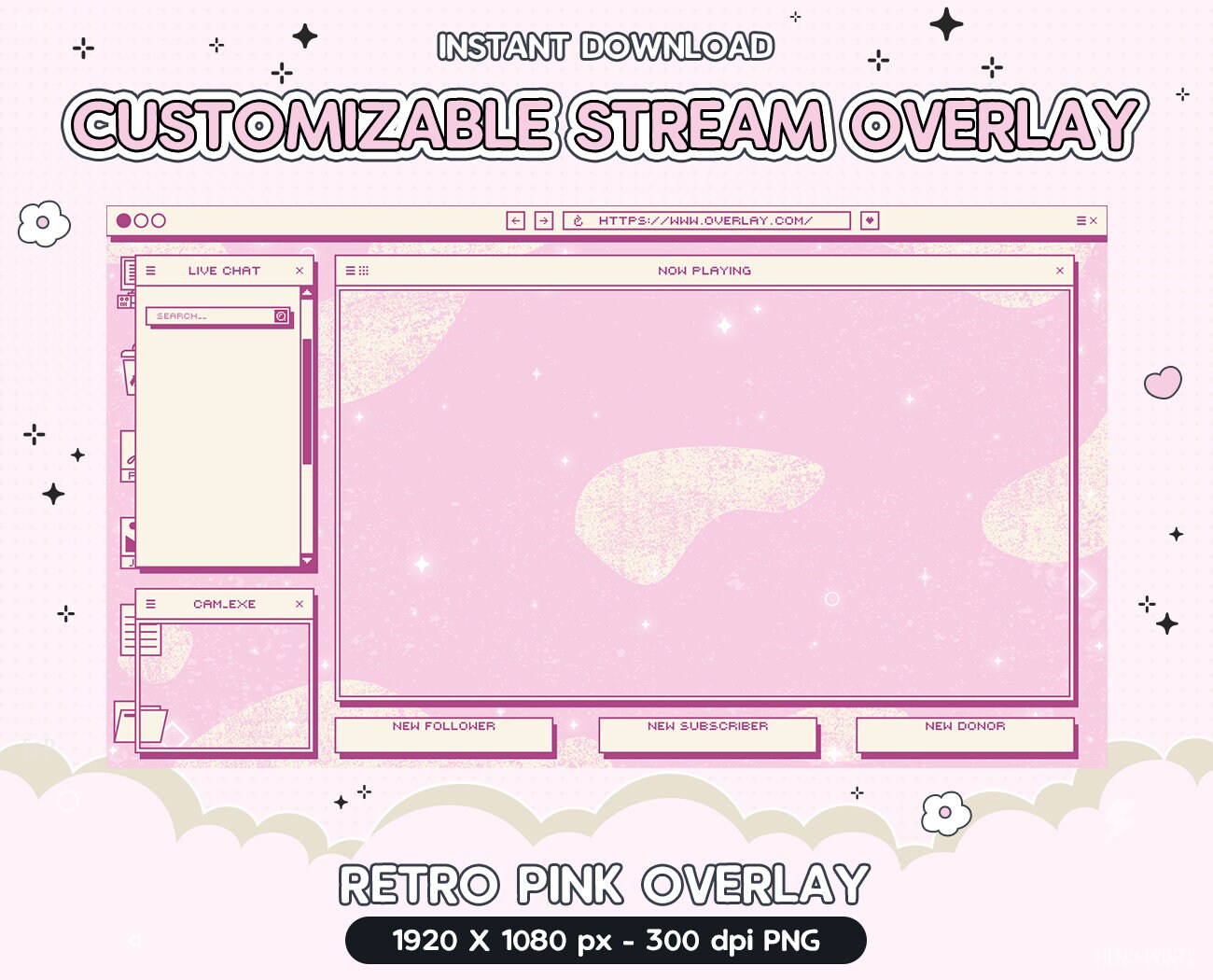 Twitch Stream Package Retro Pink Pixel Overlay Customizable - Etsy
