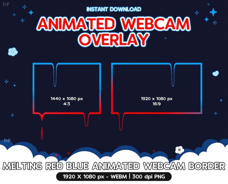 Twitch Animated Webcam Border, Melting Red Blue, Stream Overlay ...