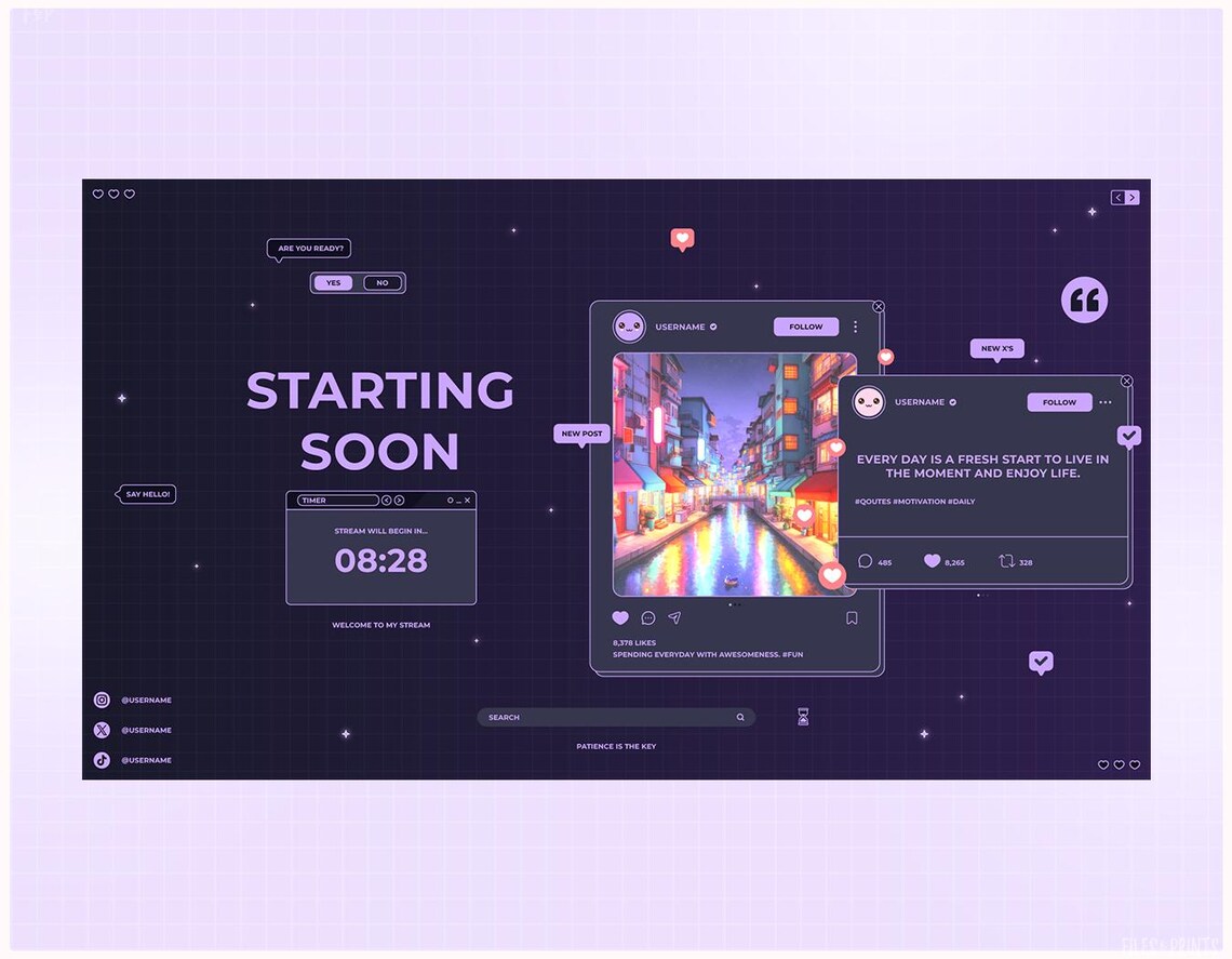 Twitch Animated Screen, Purple Dark BRB, Stream Offline, Starting ...