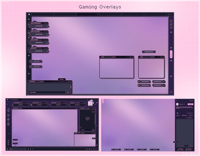 Twitch Stream Package, Animated Pink Pixel Overlay, Dark Purple Vtuber ...