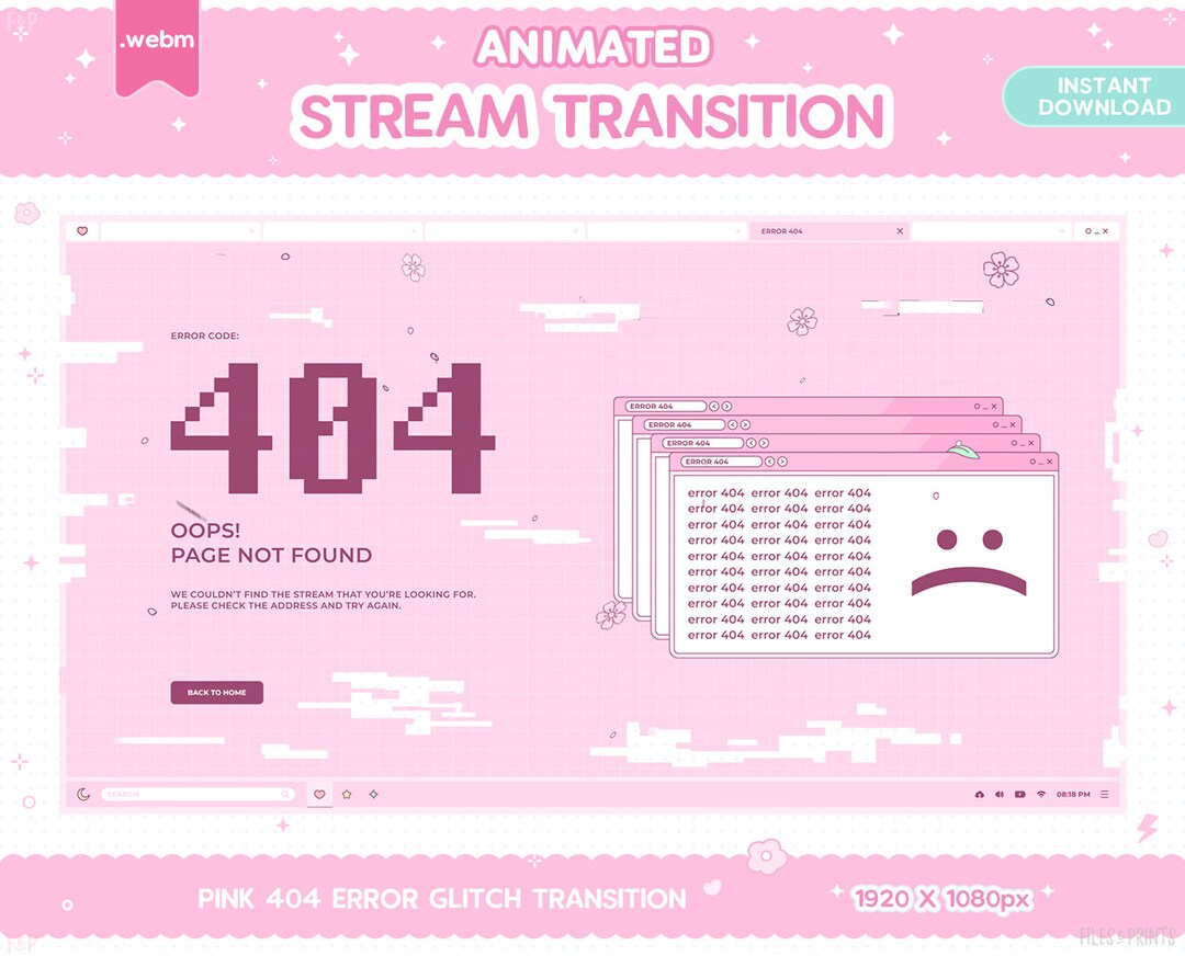 Twitch Animated Stinger Transition, Pink Glitch 404 Error Stinger ...