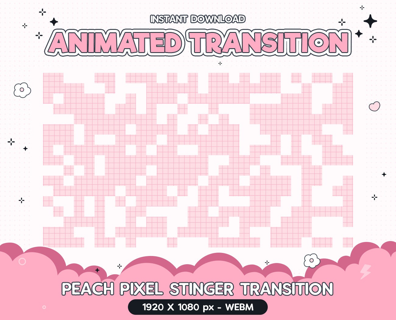 Twitch Animated Stinger Transition, Peach Pixel Transition, Stream ...