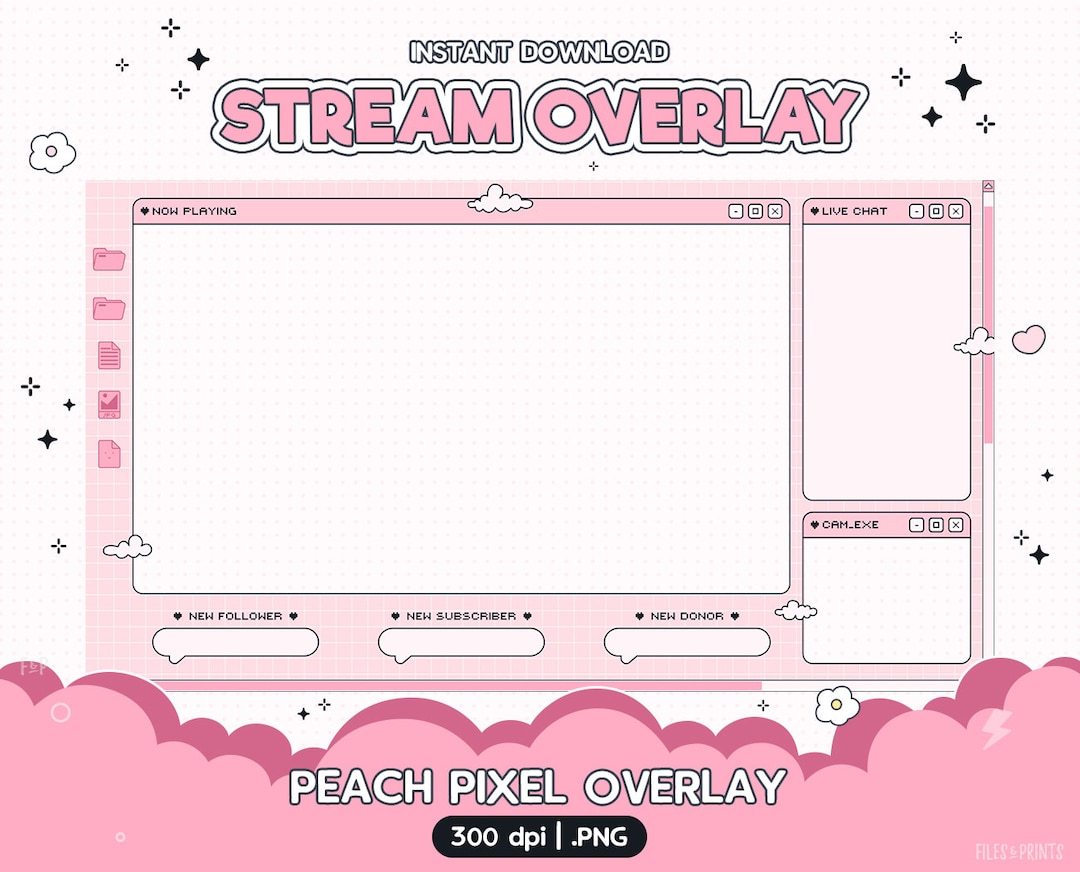 Twitch Peach Pixel Overlay, Stream Overlay, Streamer Graphics, Kawaii ...