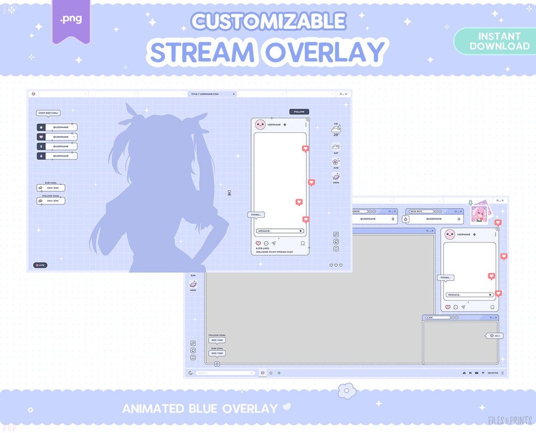 Twitch Stream Package Animated Blue Pixel Overlay Vtuber Customizable ...