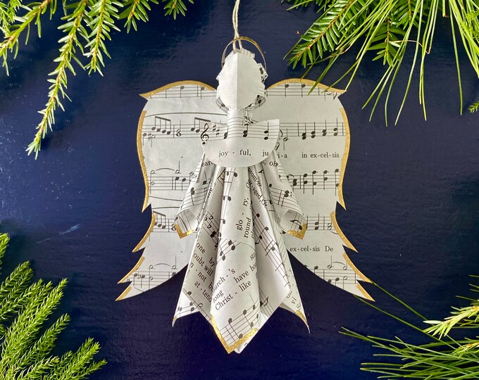 Gold Glitter Tipped Sheet Music Christmas Angel Ornament Made From Hymn ...
