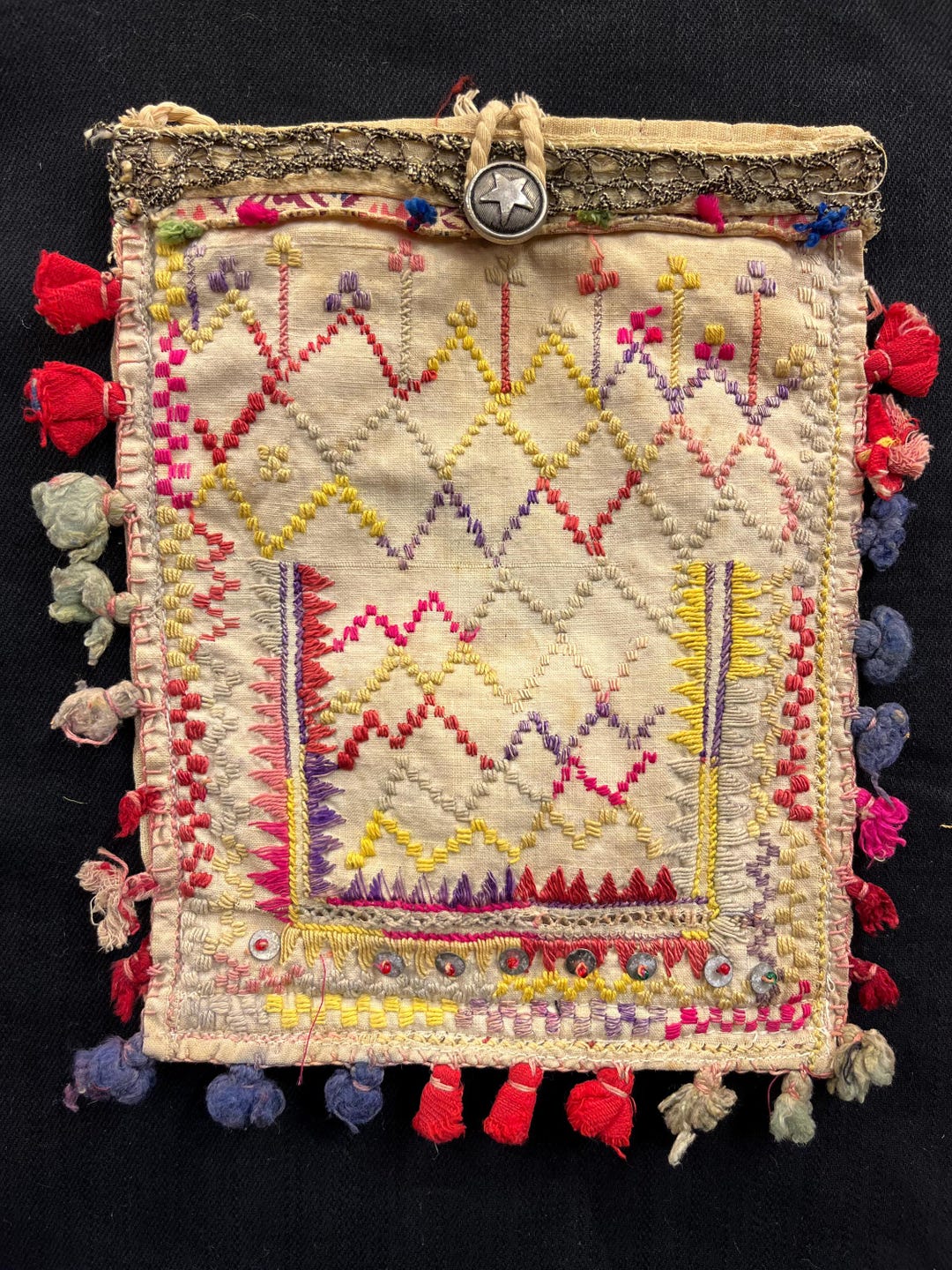 Ethnic Turkmen Talismanic Amulet Wall Hanging Decor , Silk Embroideri ...
