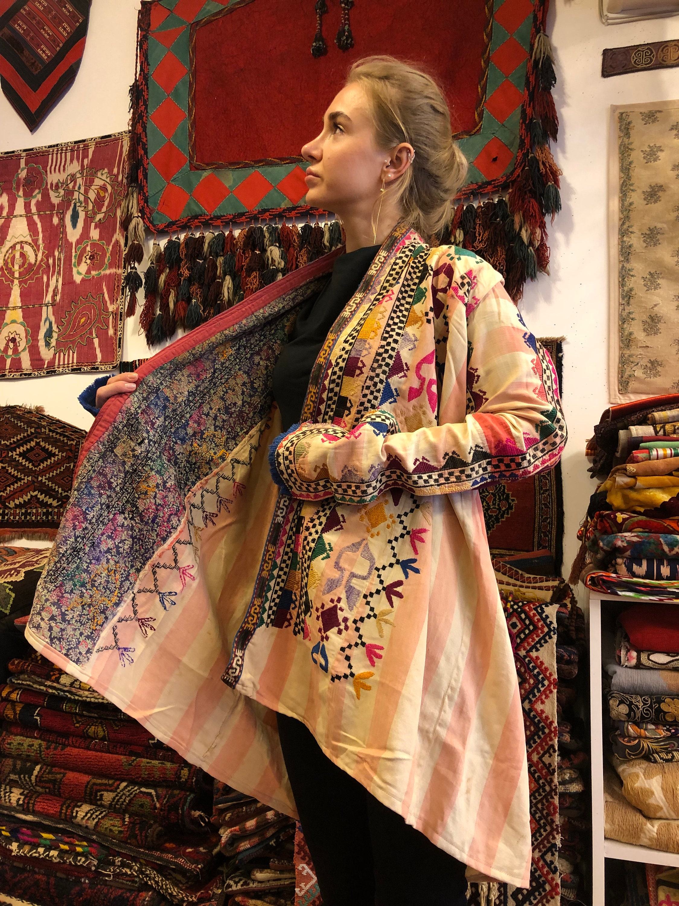 Vintage UZBEK Traditional Clothing Handmade Silk Emboroidery Chirpi ...