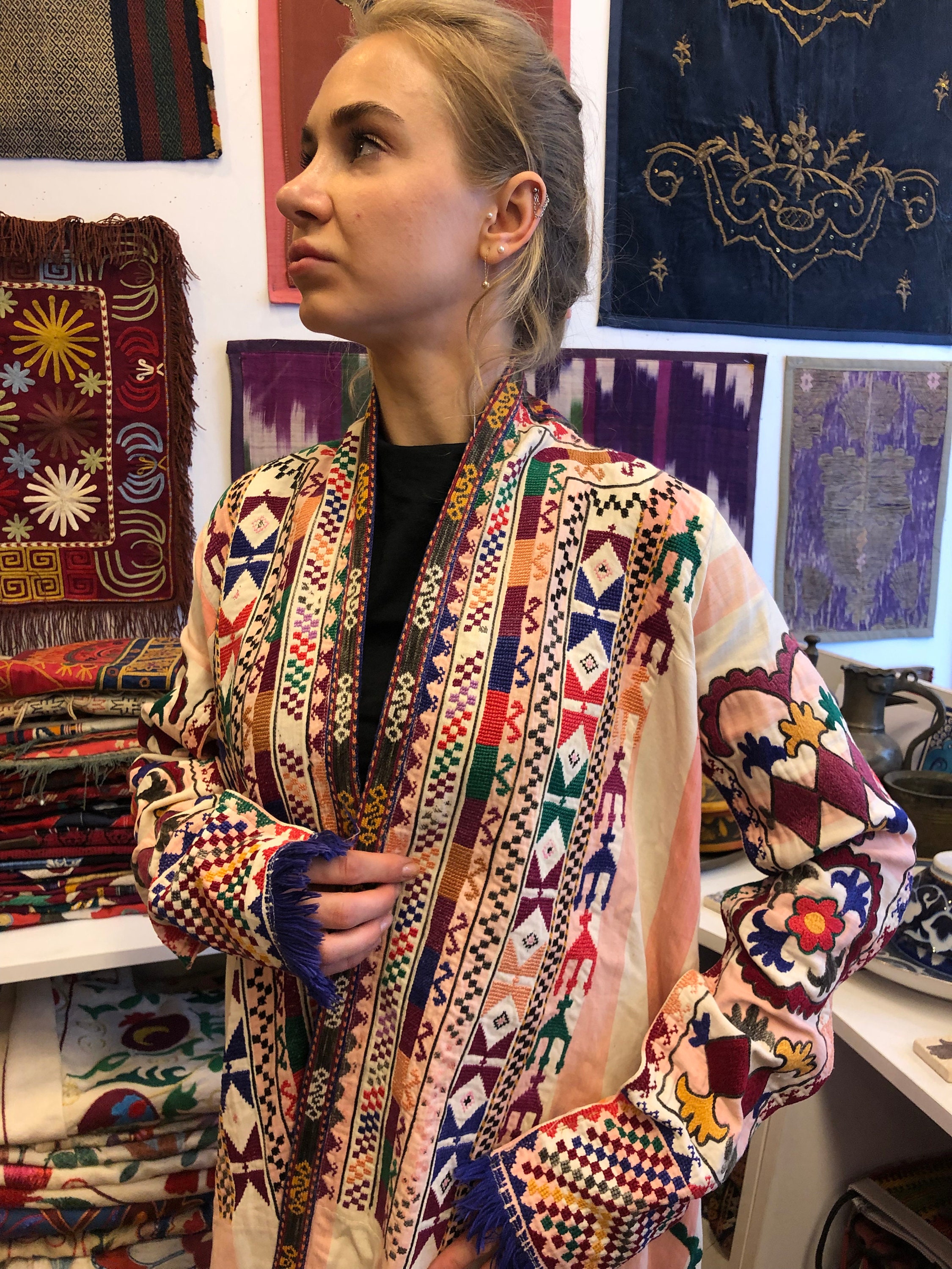 Vintage UZBEK Traditional Clothing Handmade Silk Emboroidery Chirpi ...