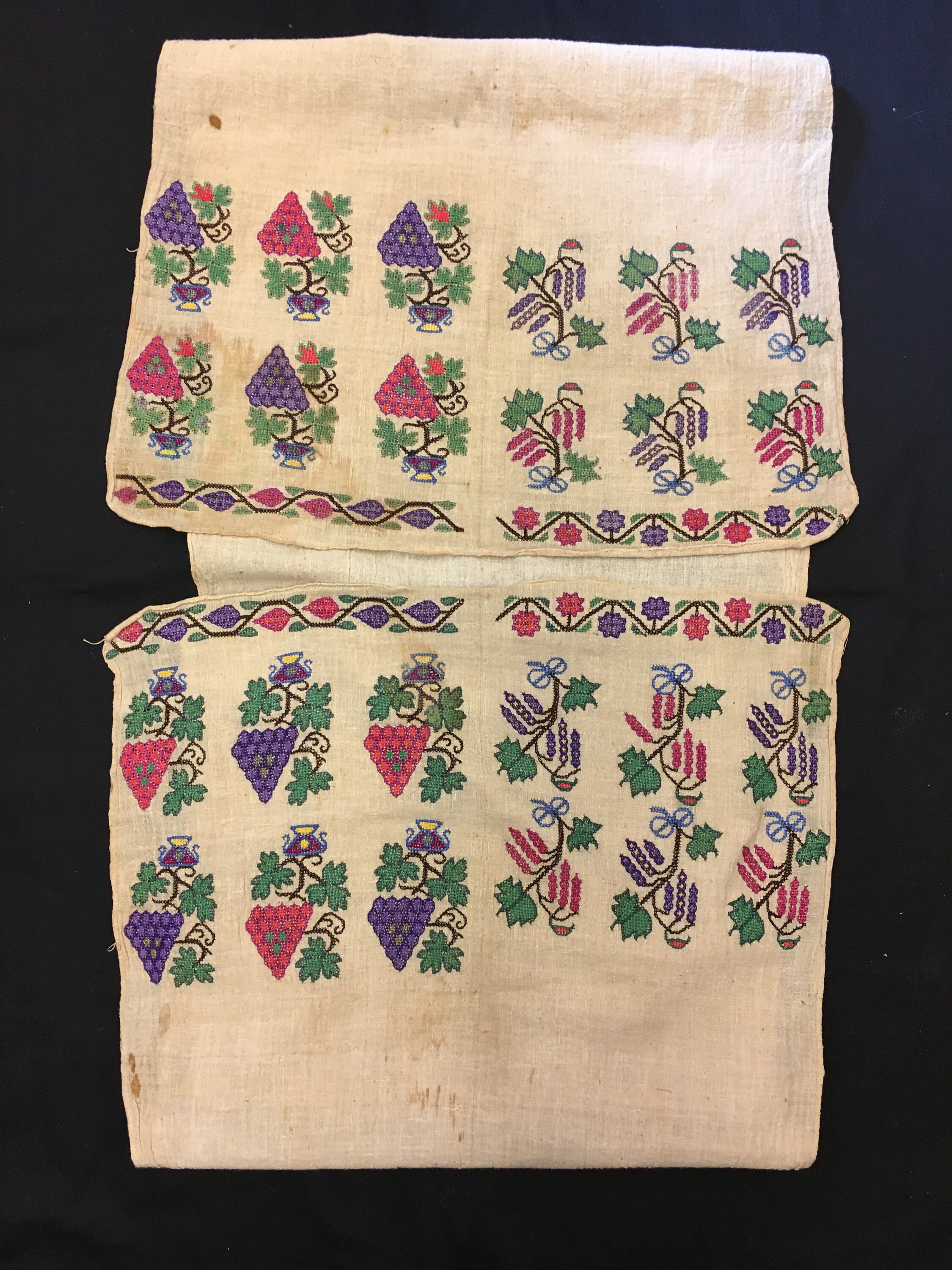 Antique Ottoman Embroidered Linen Towel Silk Gold Metal Tinsel Floral ...