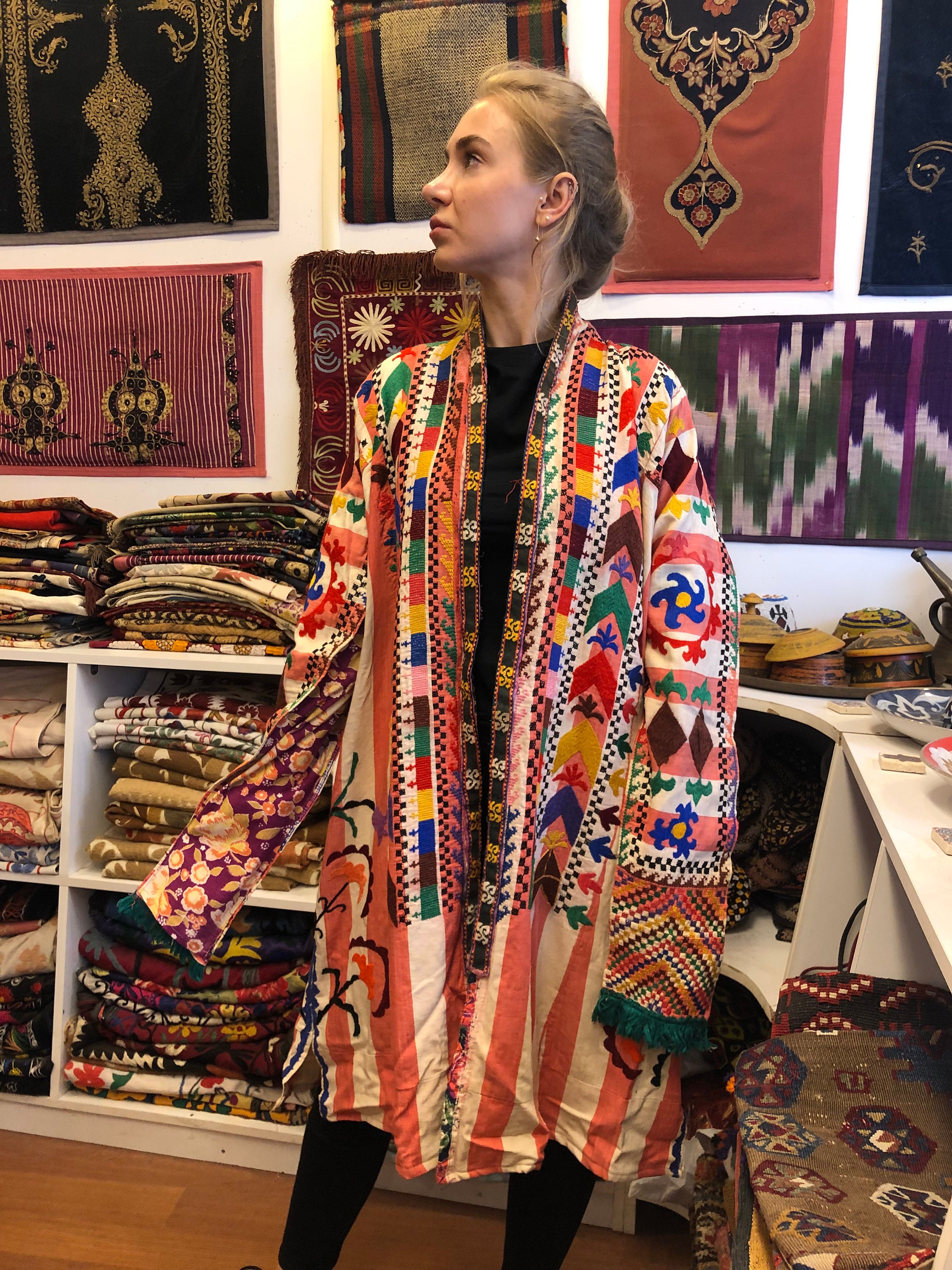 Vintage UZBEK Traditional Clothing Handmade Silk Emboroidery Chirpi ...