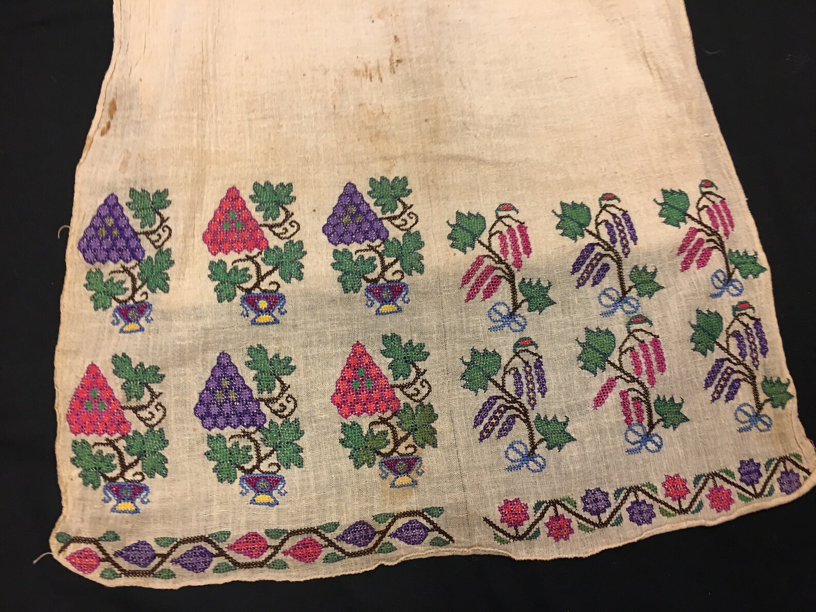 Antique Ottoman Embroidered Linen Towel Silk Gold Metal Tinsel Floral ...