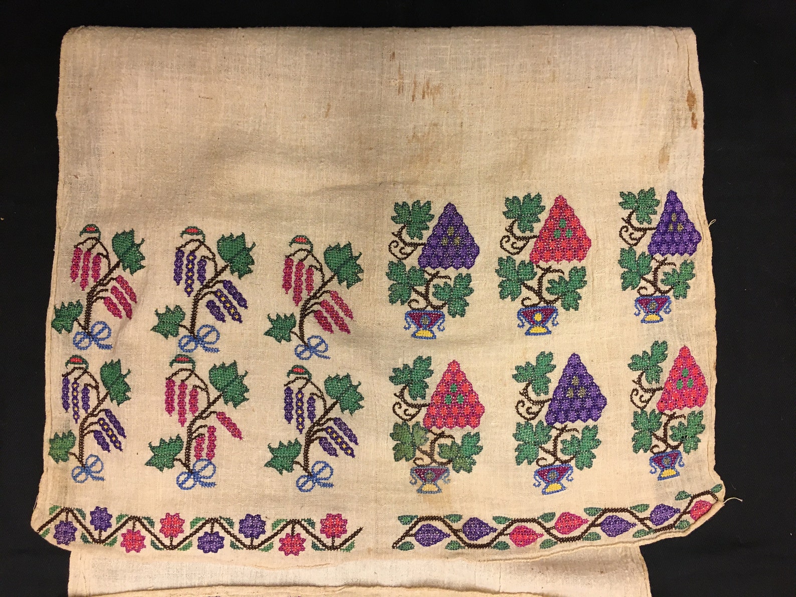 Antique Ottoman Embroidered Linen Towel Silk Gold Metal Tinsel Floral ...