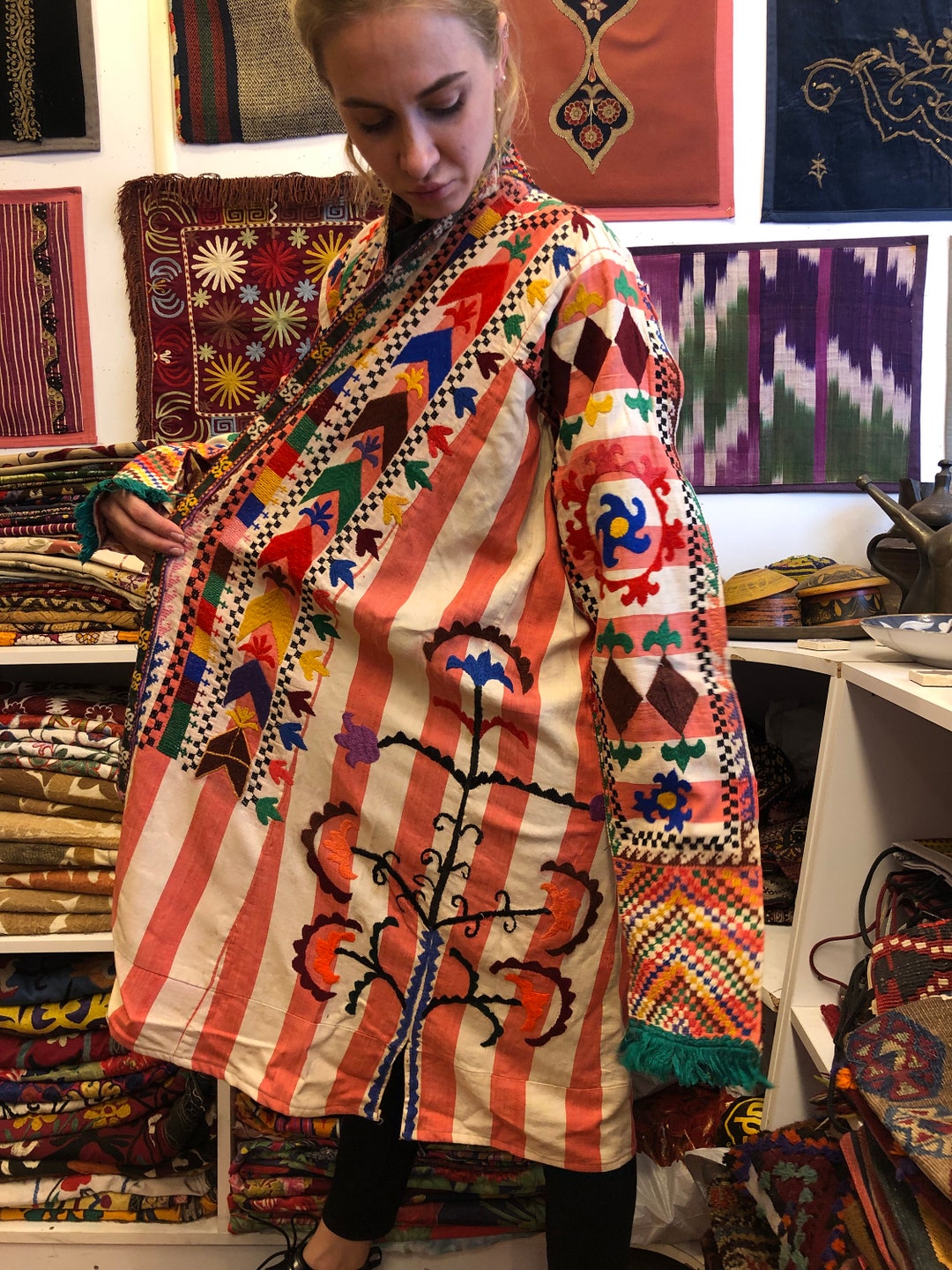 Vintage UZBEK Traditional Clothing Handmade Silk Emboroidery Chirpi ...