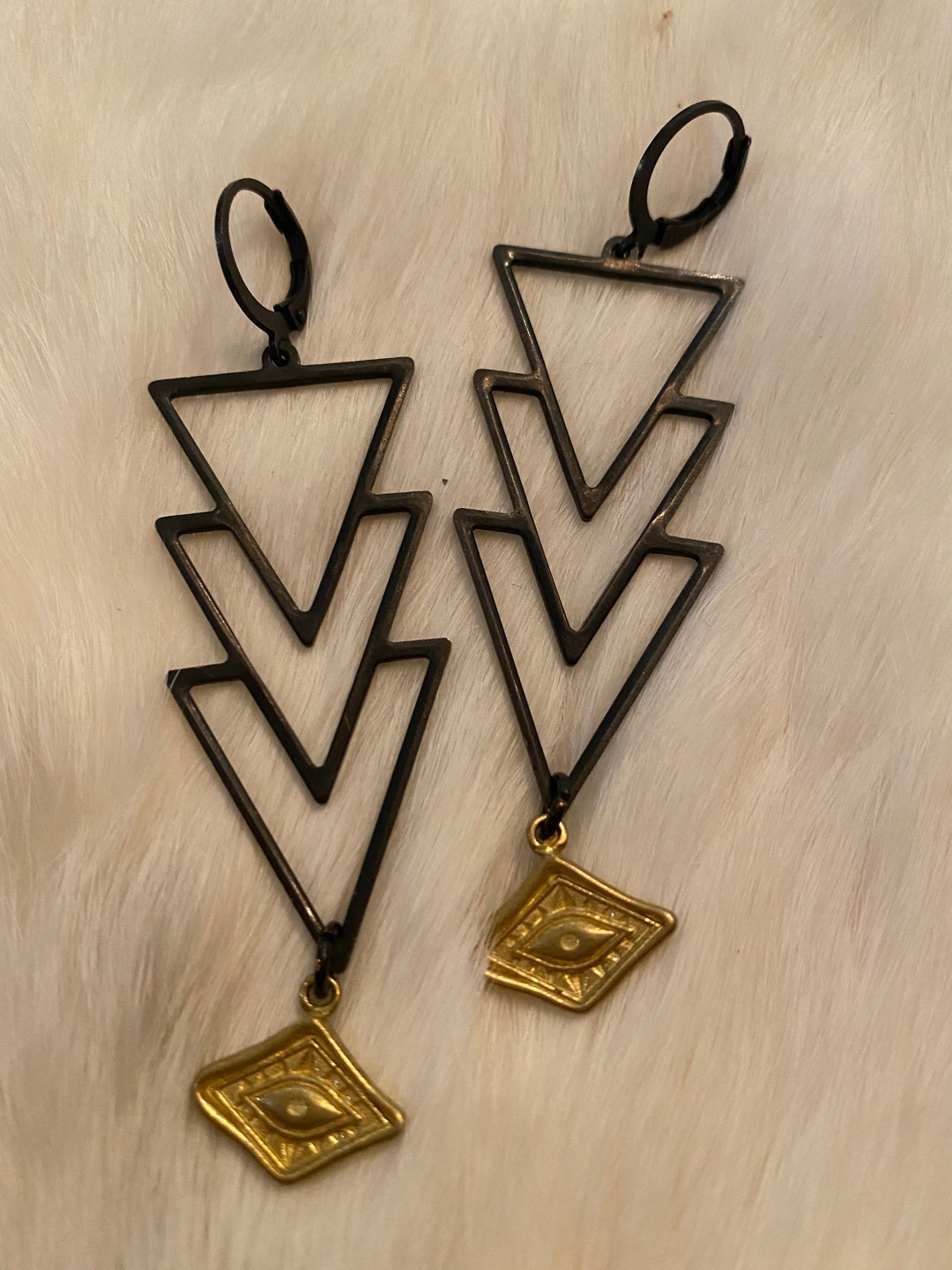 Black Brass Triangles With Evil Eye - Etsy