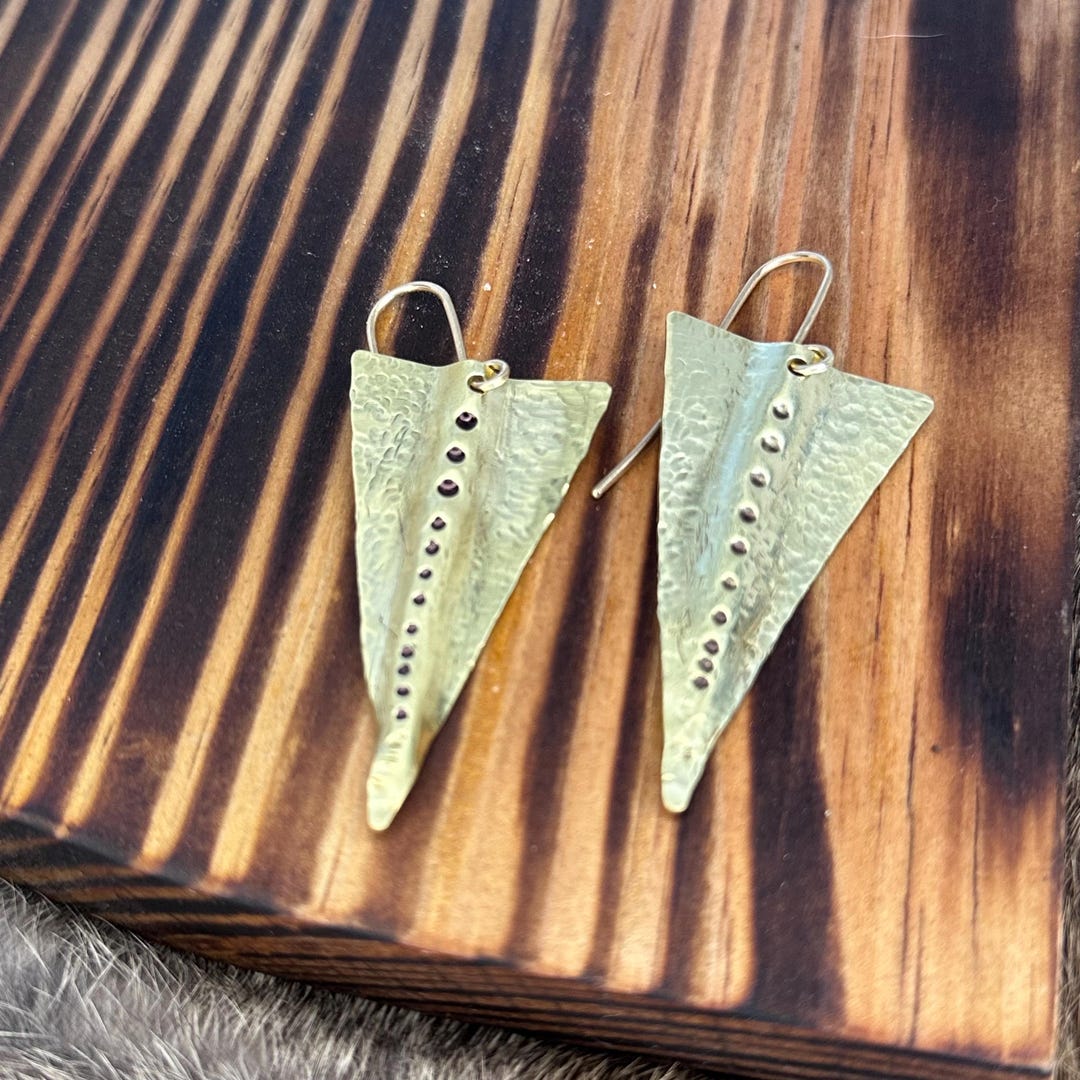 Spine Shield Earrings - Fold Formed Brass Statement Earrings - Etsy