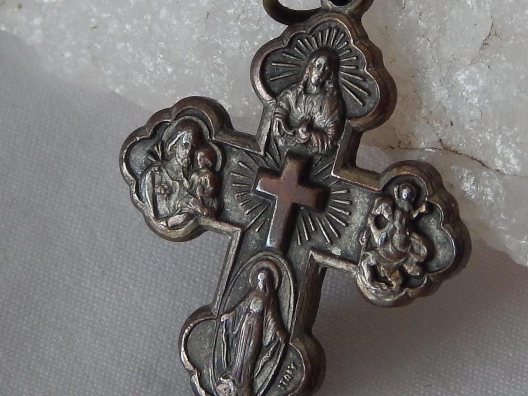 Antique 4 Way Cross Medal With St. Christopher, St. Joseph, St. Anthony ...