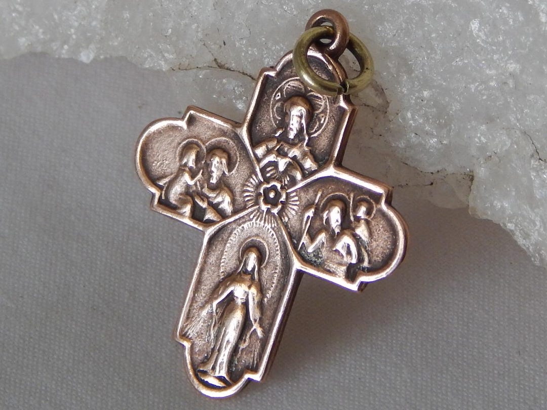 Vintage Solid Copper 4 Way Cross Medal St. Christopher St. Joseph ...