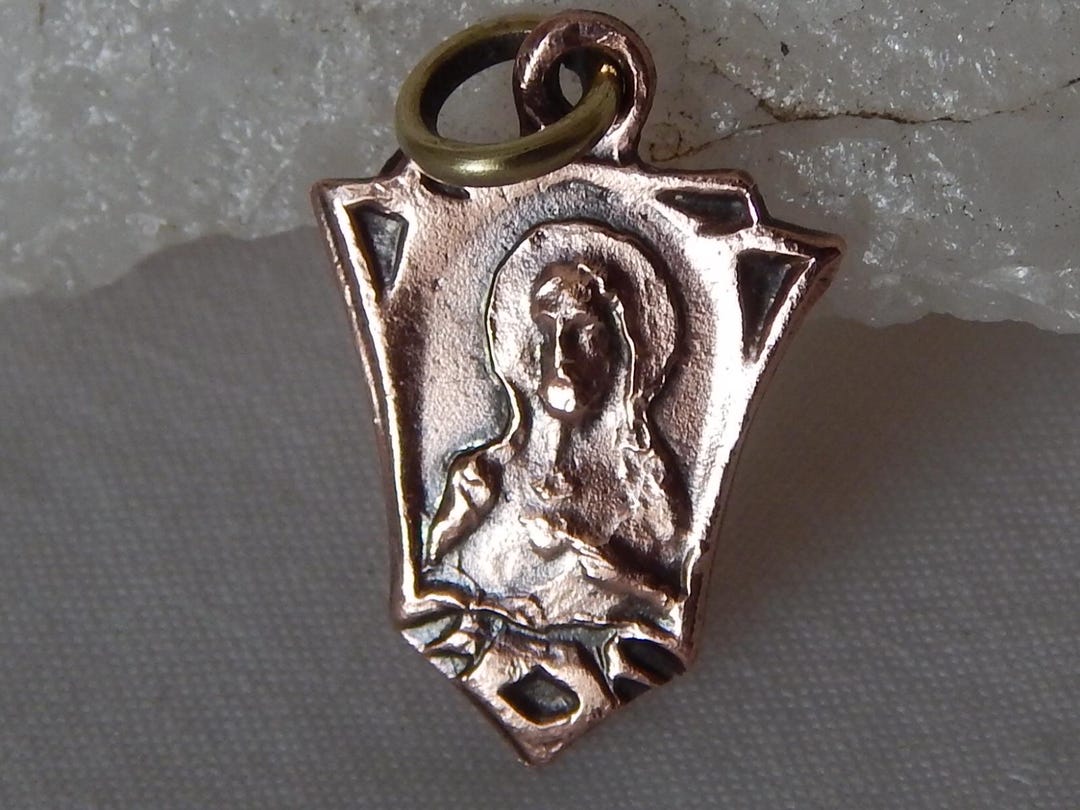 Antique Sacred Heart of Jesus Triangle Shaped Copper Medal Cor Jesu #48 ...