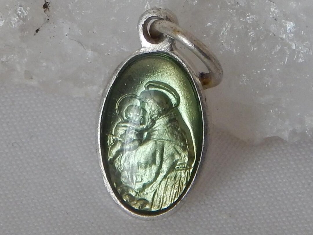 TINY St. Anthony of Padua Oval Medal, Green Enamel #34 - Etsy