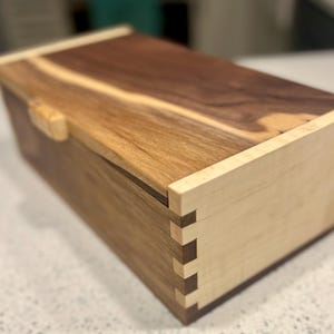 Handmade Wooden Keepsake Box With Black Walnut and Curly Maple Wood - Etsy