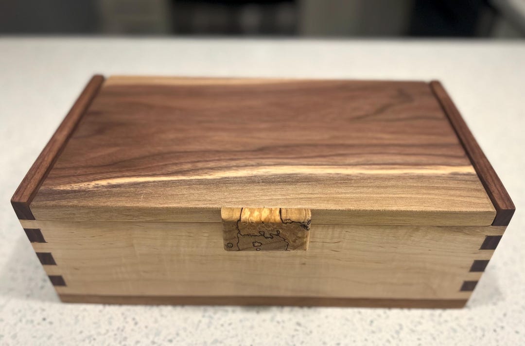 Handcrafted Wooden Keepsake Box With Black Walnut and Curly Maple - Etsy