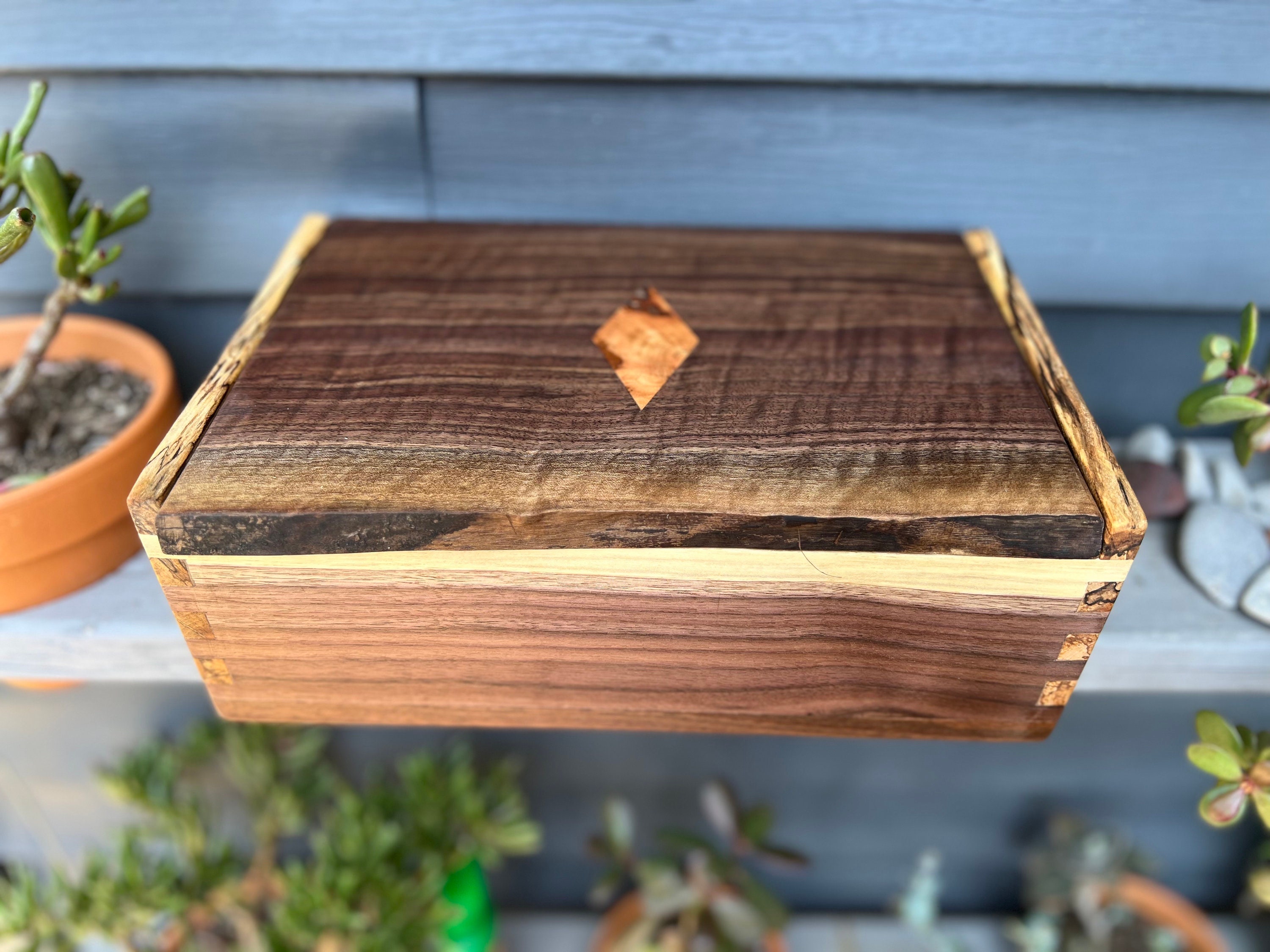 Handmade Live Edge Walnut Keepsake Box: Spalted Maple & Cherry Inlay - Etsy