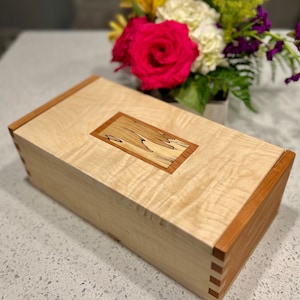 Beautiful Handmade Wooden Keepsake Box With Curly Maple and Cherry Wood ...