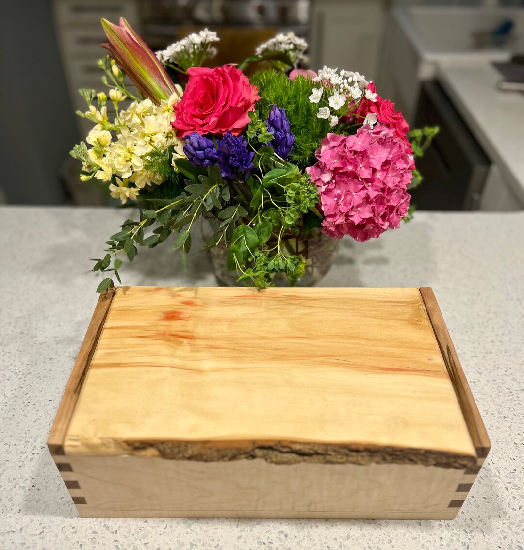 Handmade Keepsake Box With Quilted Maple and Red Flame Box Elder Wood ...