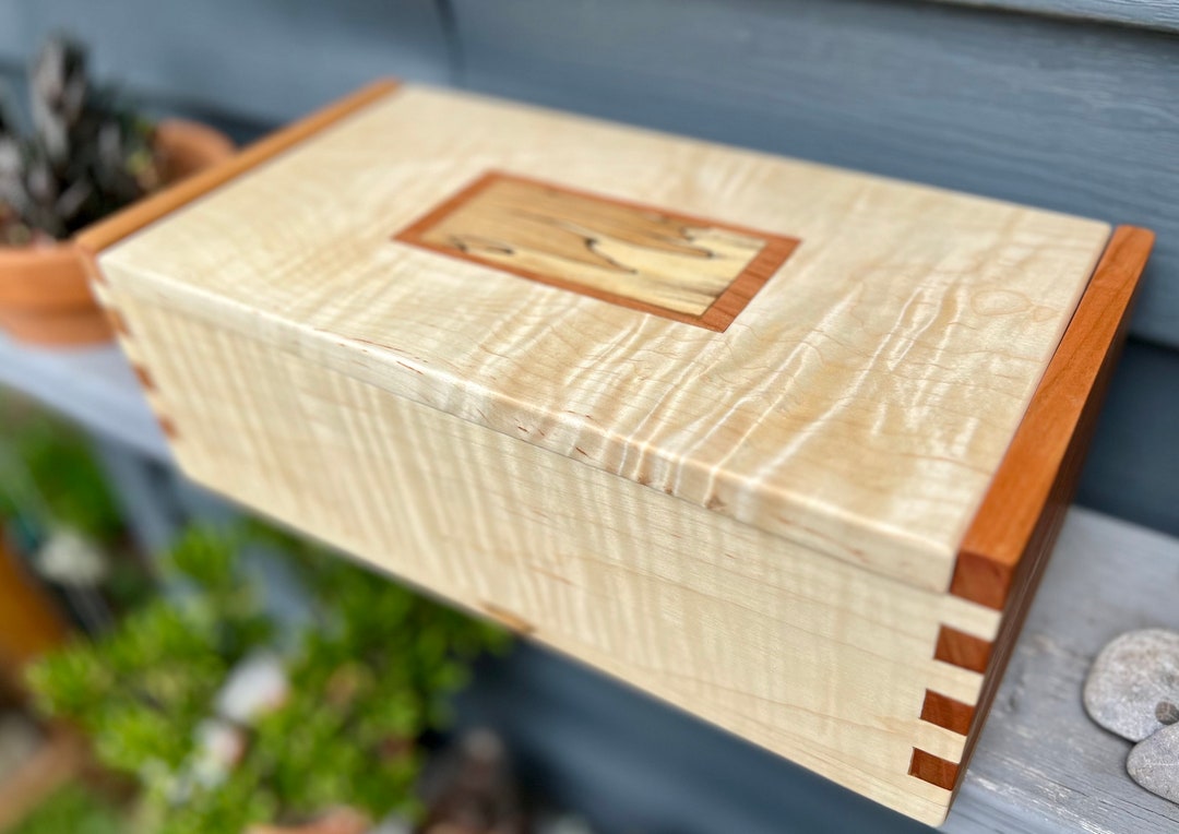 Beautiful Handmade Wooden Keepsake Box With Curly Maple and Cherry Wood ...