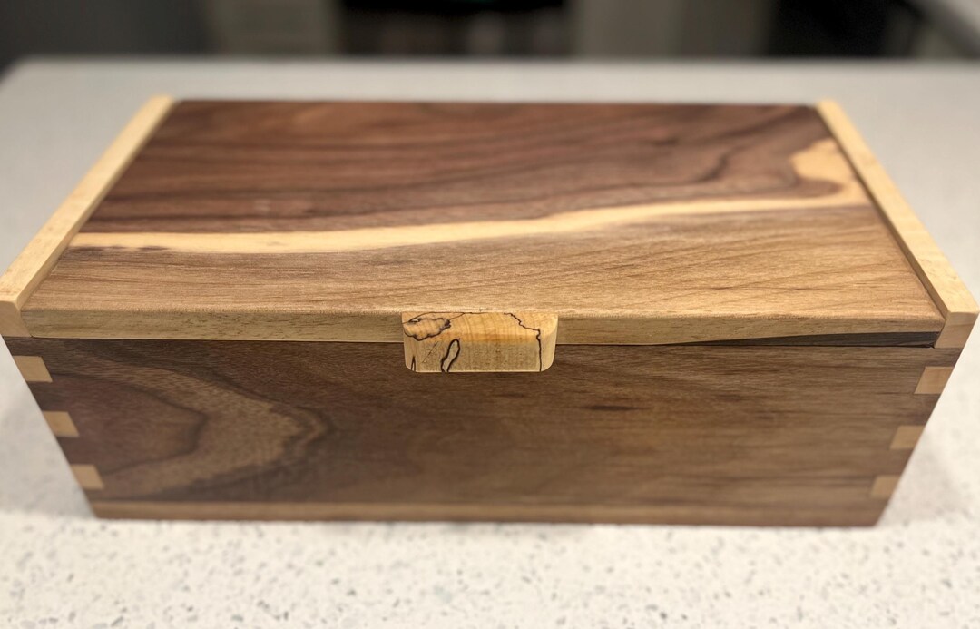Handmade Wooden Keepsake Box With Black Walnut and Curly Maple Wood - Etsy