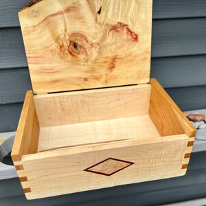 Stunner Handmade Keepsake Box With Red Flame Box Elder and Curly Maple ...