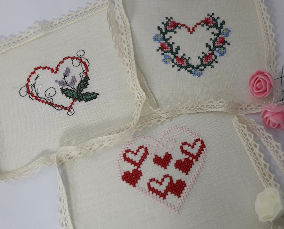 Cross Stitch Machine Embroidery Design Hearts Ornaments 3 | Etsy