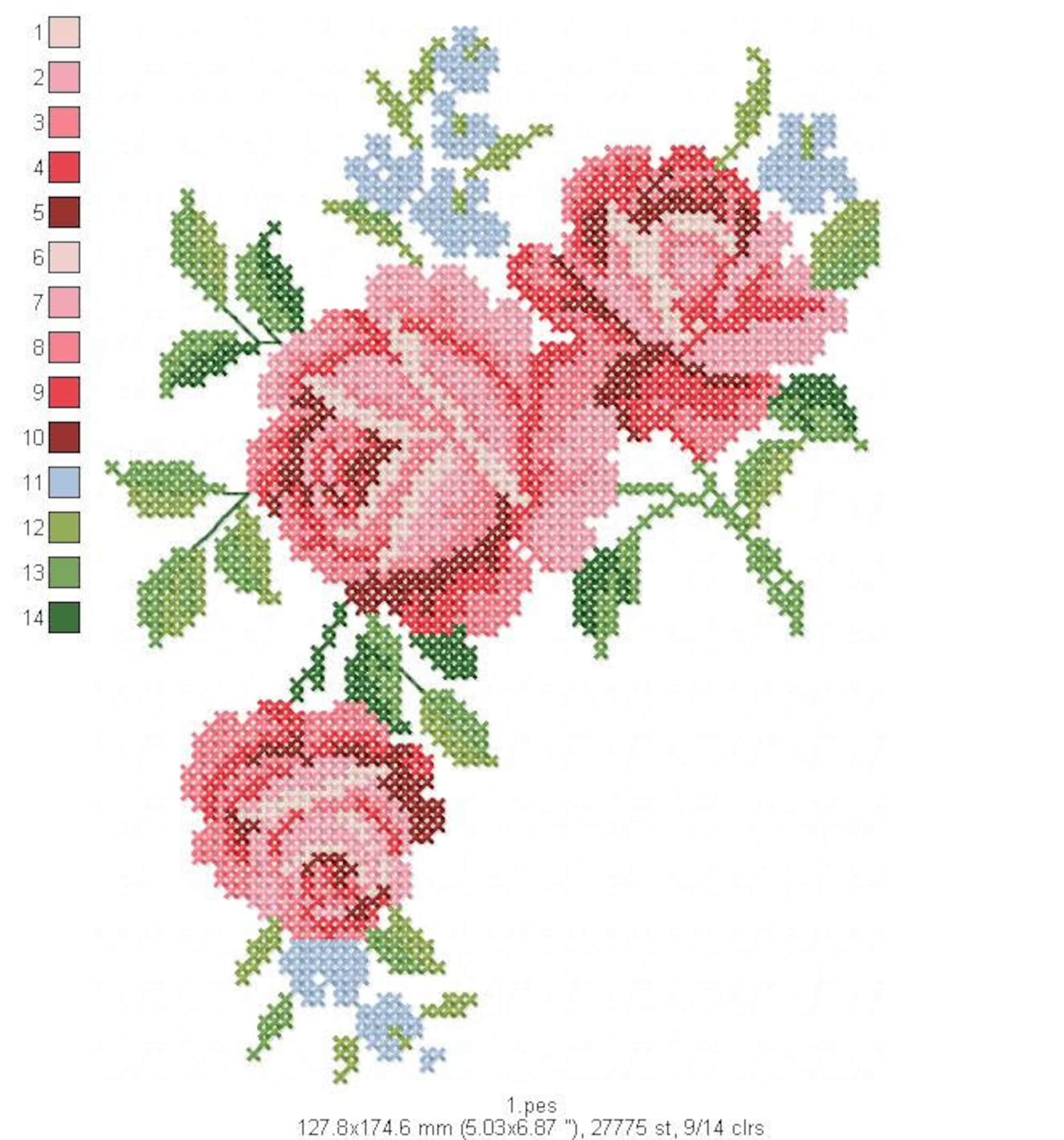 Bouquet of Roses Cross Stitch Machine Embroidery Design - Etsy
