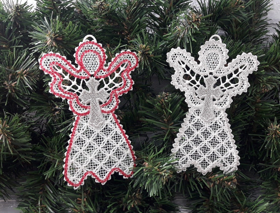 FSL Angel with cross Free Standing Lace Instant Download | Etsy