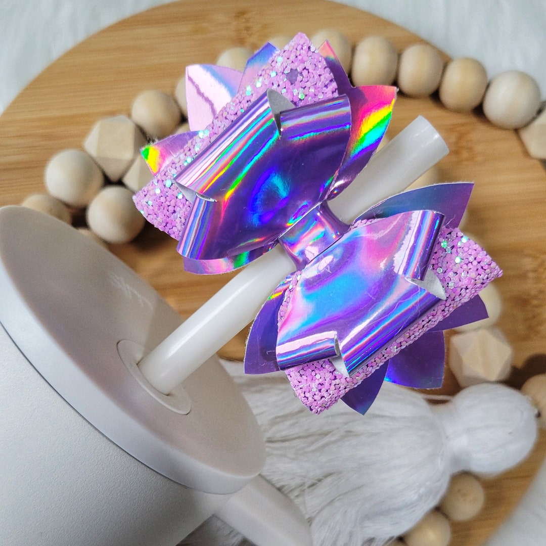 Purple Straw Bow Topper, Holographic Straw Topper, Stanley Bow Topper ...