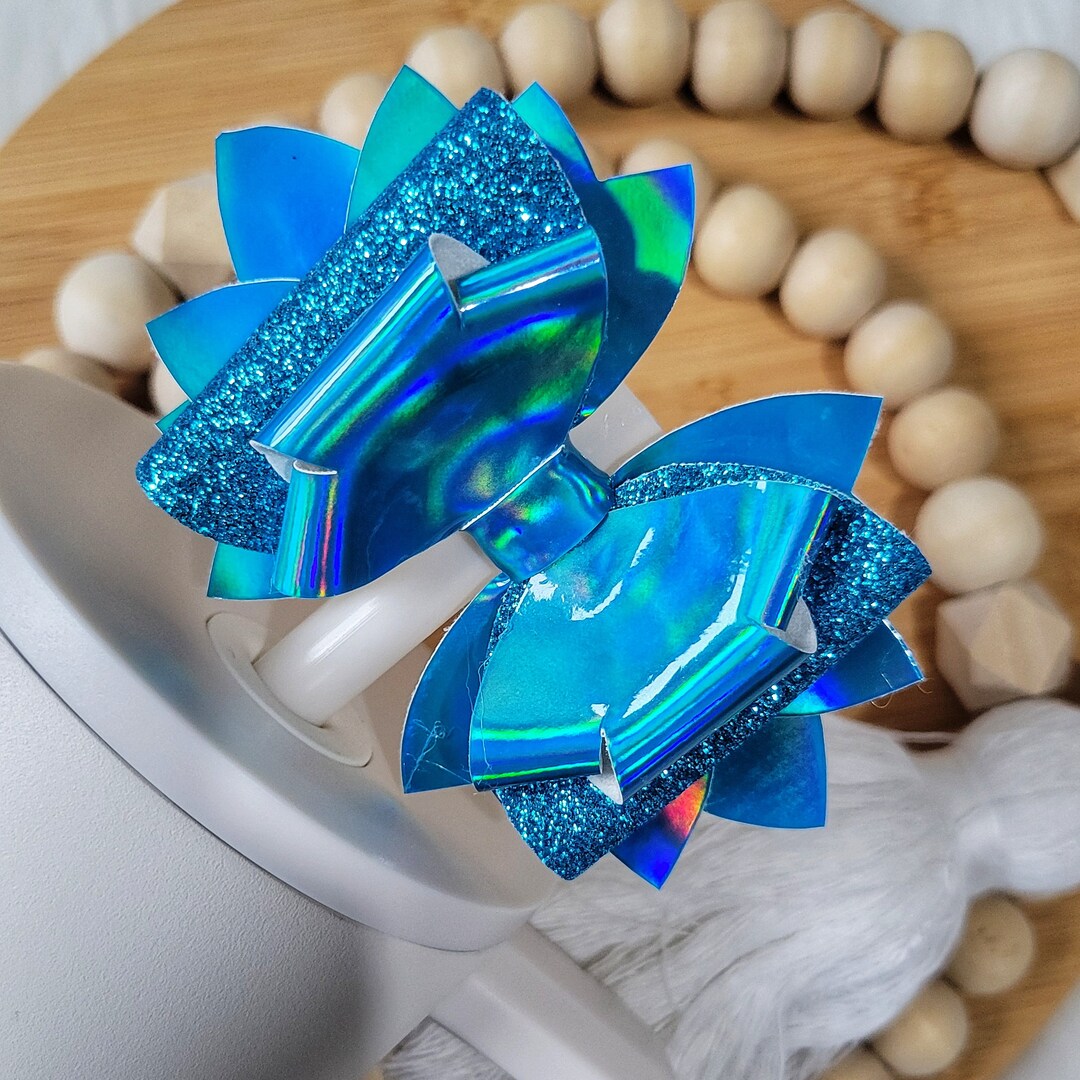 Blue Straw Bow Topper, Holographic Straw Topper, Stanley Bow Topper ...