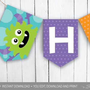 Monster Happy Birthday Banner DIGITAL Little Monster Party - Etsy