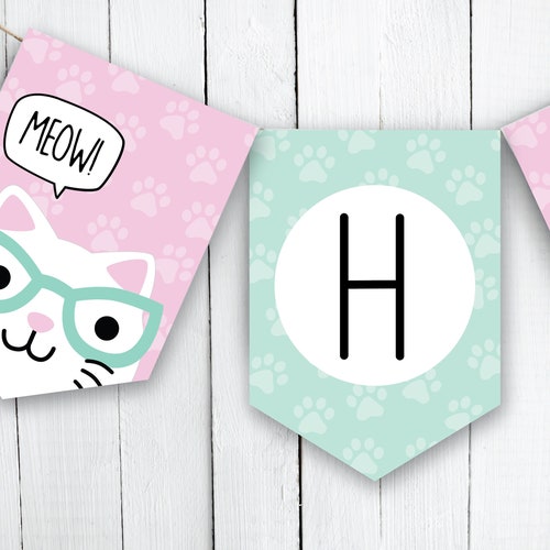 Kitty Cat Birthday Banner EDITABLE Cat Printable Banner - Etsy